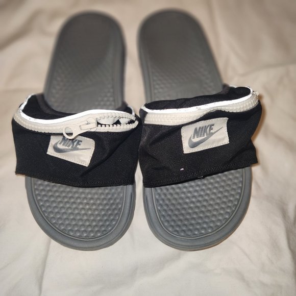 Nike | Shoes | Mens Nike Black And Gray Slides With Zipper Pocket Size ...